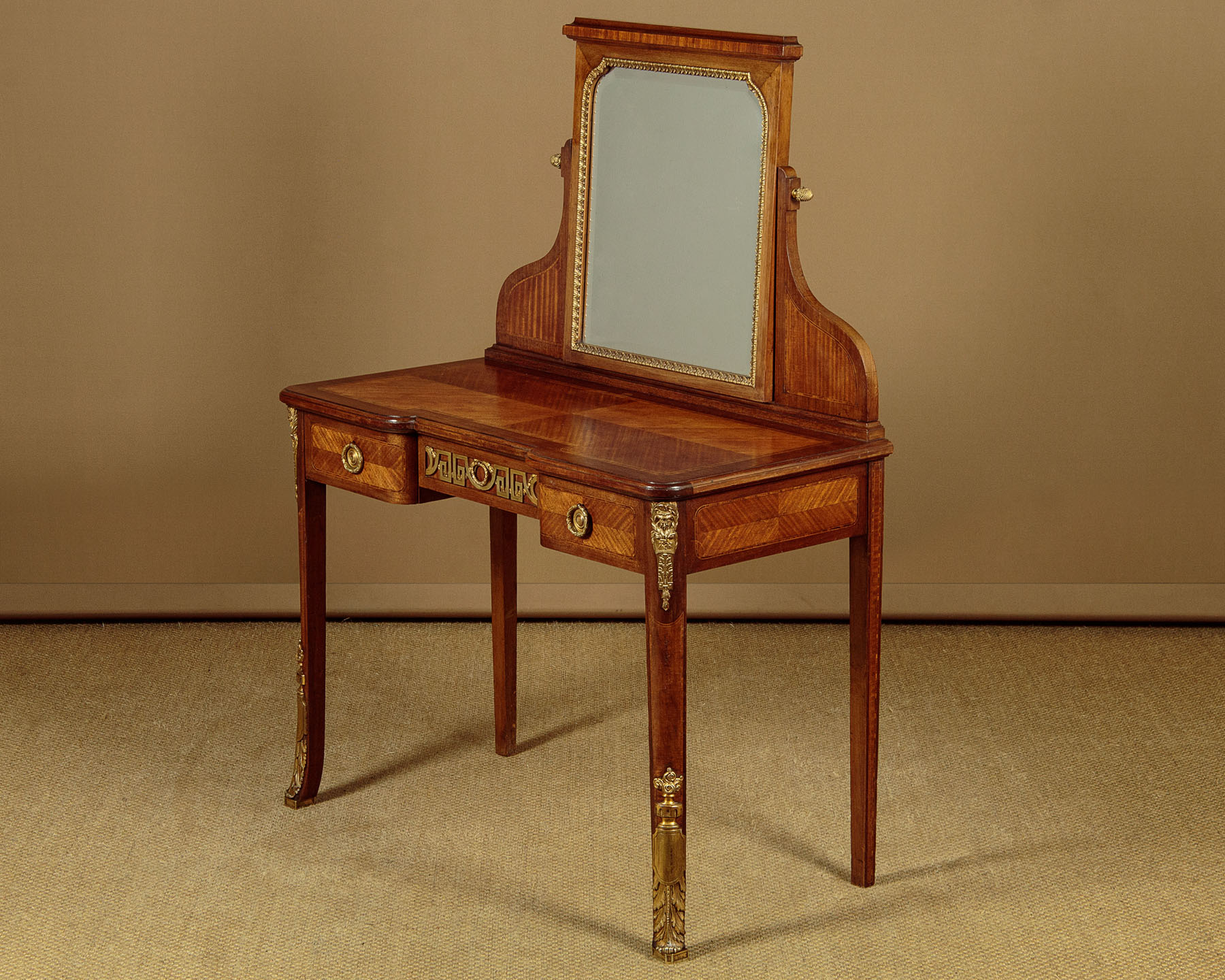 Brass Mounted Parquetry Dressing Table c.1930 - Collinge Antiques