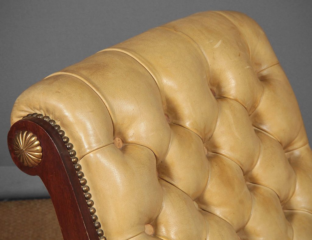 Pair of Buttoned Leather Slipper Rocking Chairs c.1960 - Collinge Antiques