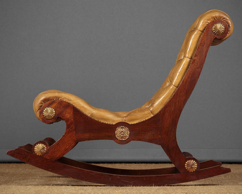 Pair of Buttoned Leather Slipper Rocking Chairs c.1960 - Collinge Antiques