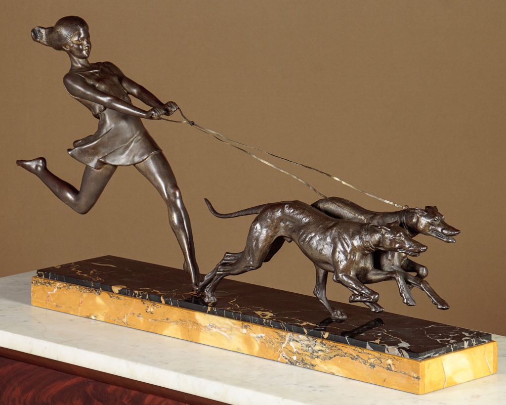 Art Deco Sculpture of a Girl & Hounds by George Maxim c.1930 - Collinge ...