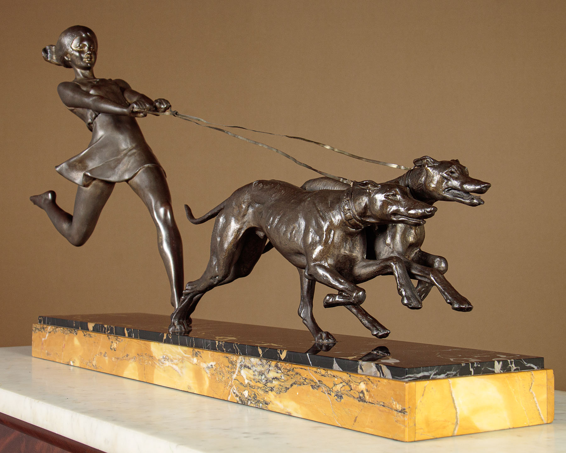 Art Deco Sculpture of a Girl & Hounds by George Maxim c.1930 - Collinge ...