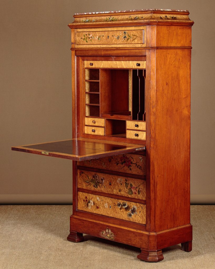 Sectretaire Abattant in Birdseye Maple with Painted Decoration c.1870 ...