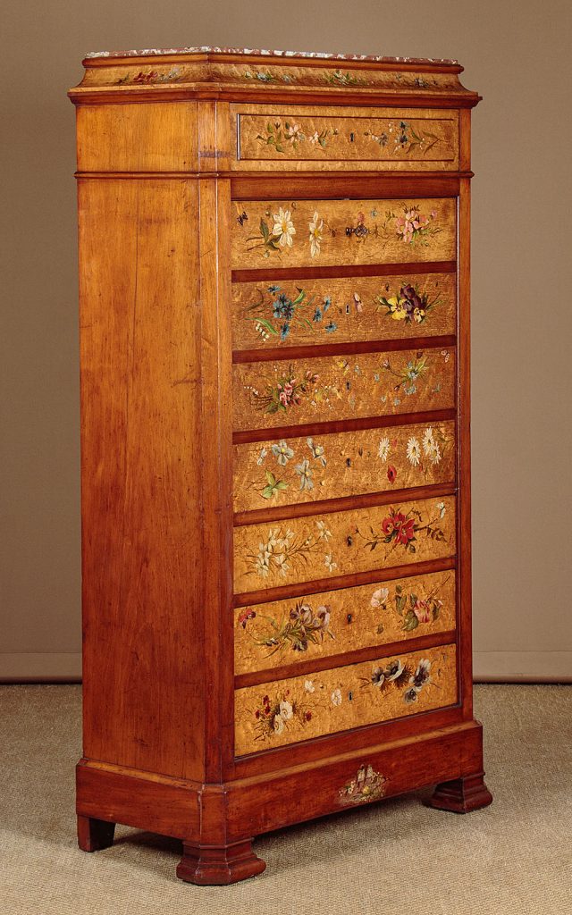Sectretaire Abattant in Birdseye Maple with Painted Decoration c.1870 ...