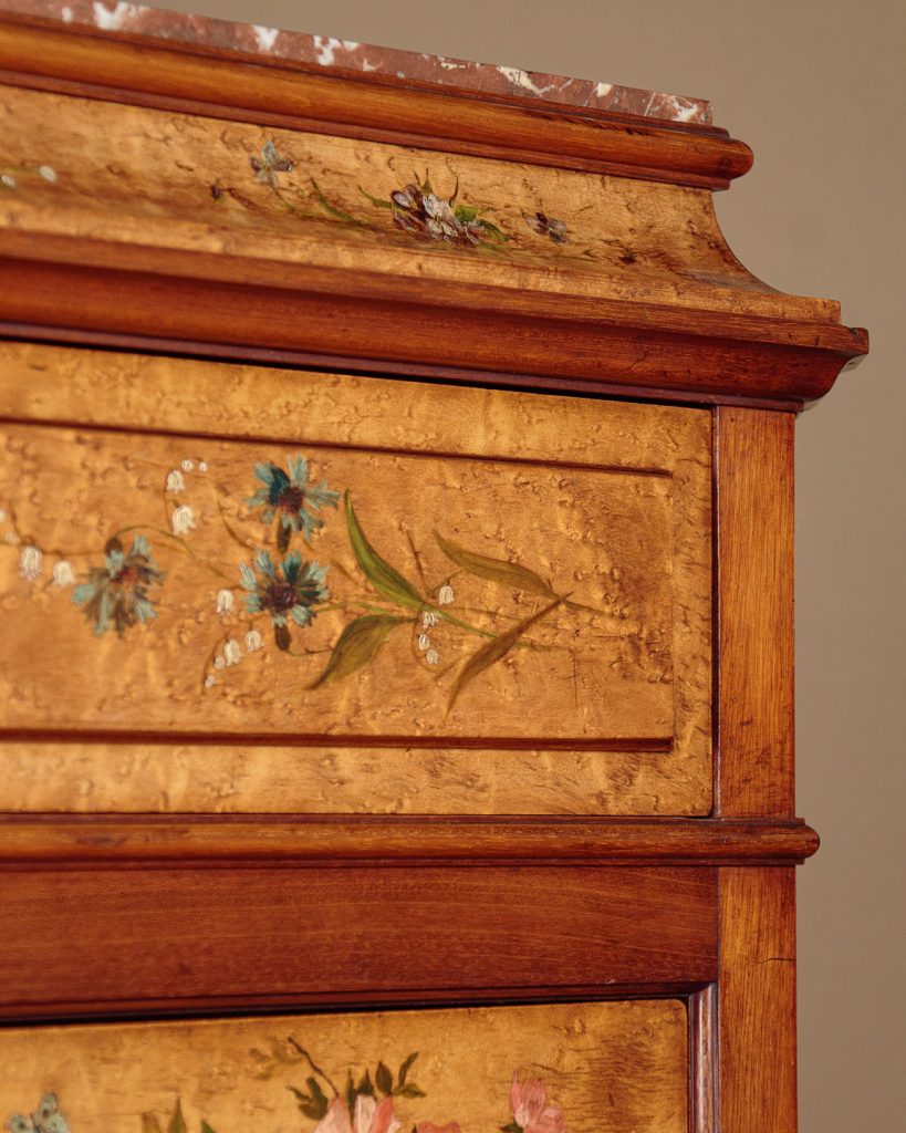 Sectretaire Abattant in Birdseye Maple with Painted Decoration c.1870 ...