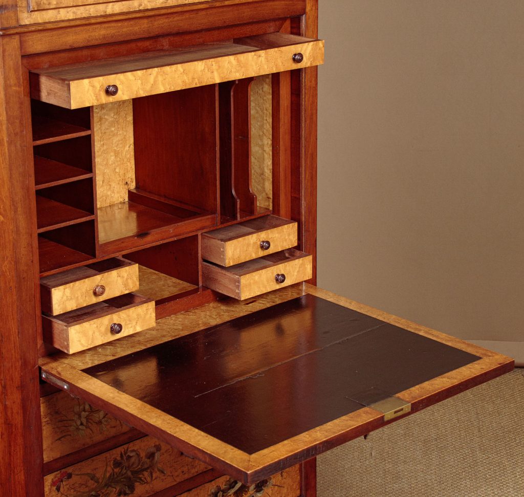 Sectretaire Abattant in Birdseye Maple with Painted Decoration c.1870 ...
