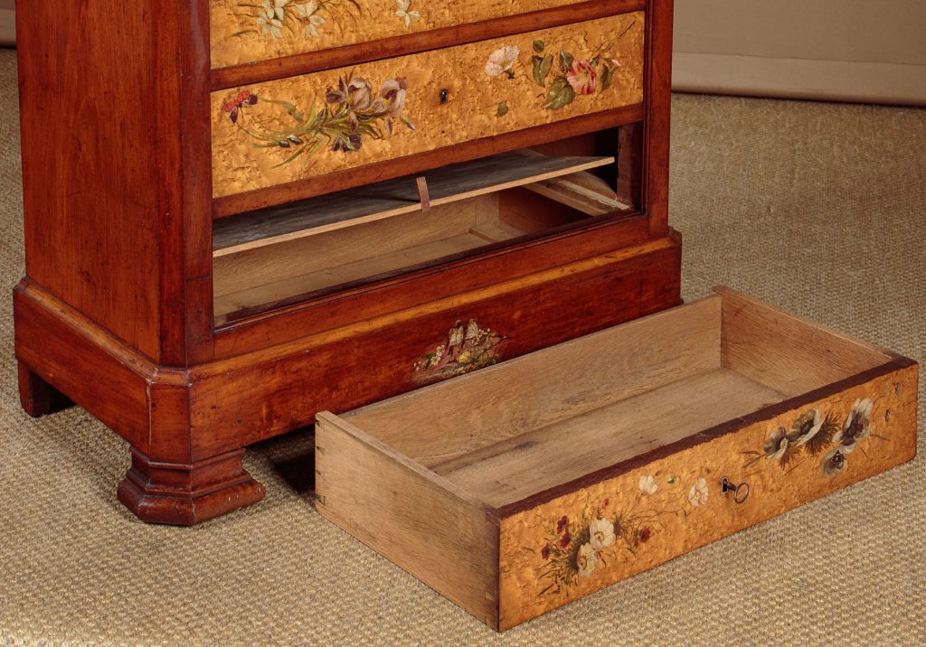 Sectretaire Abattant in Birdseye Maple with Painted Decoration c.1870 ...