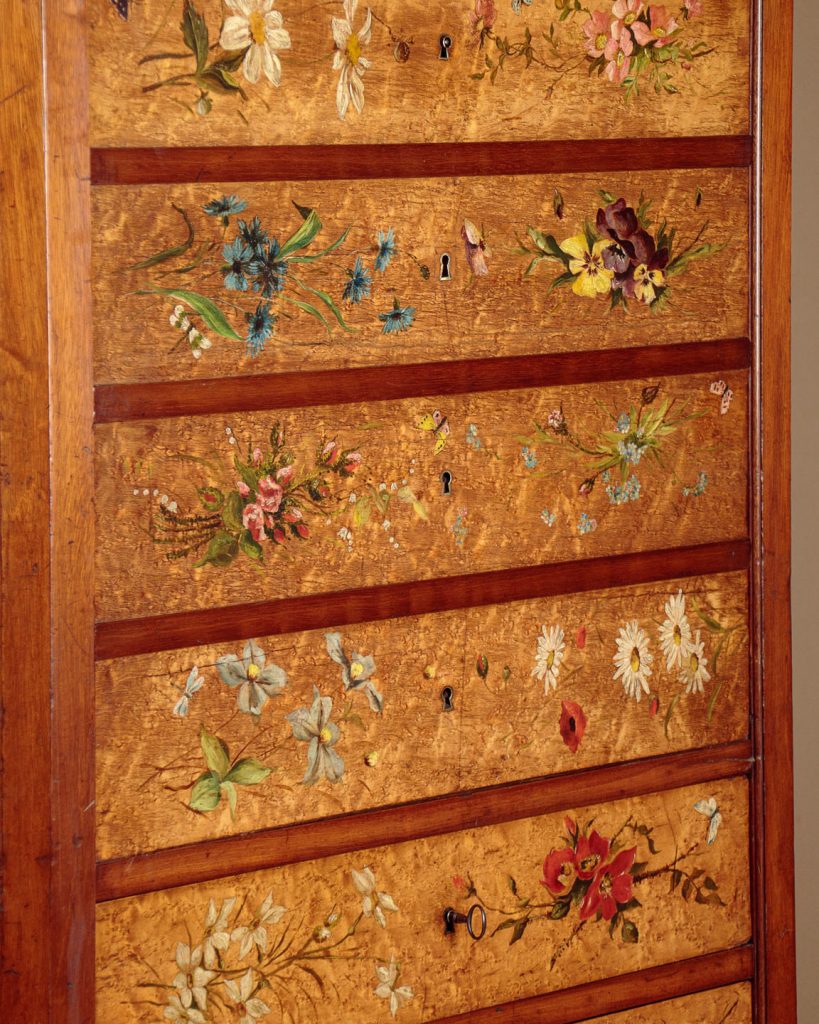 Sectretaire Abattant in Birdseye Maple with Painted Decoration c.1870 ...