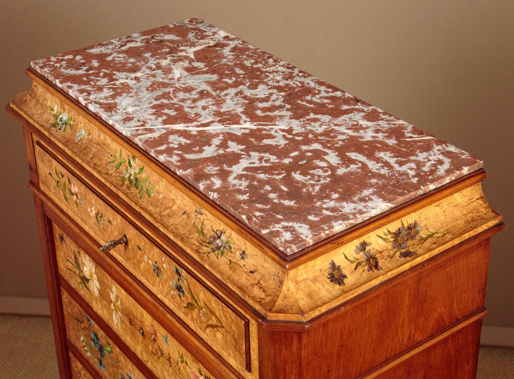 Sectretaire Abattant in Birdseye Maple with Painted Decoration c.1870 ...