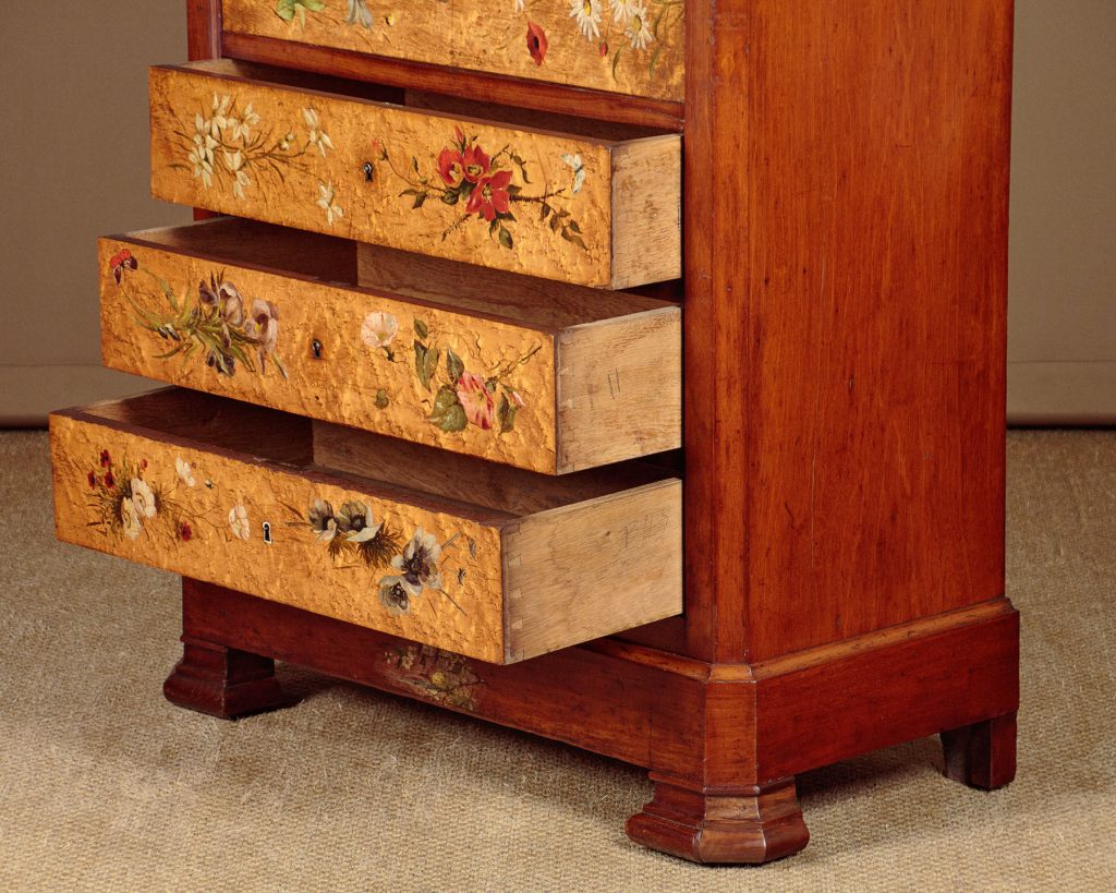 Sectretaire Abattant in Birdseye Maple with Painted Decoration c.1870 ...