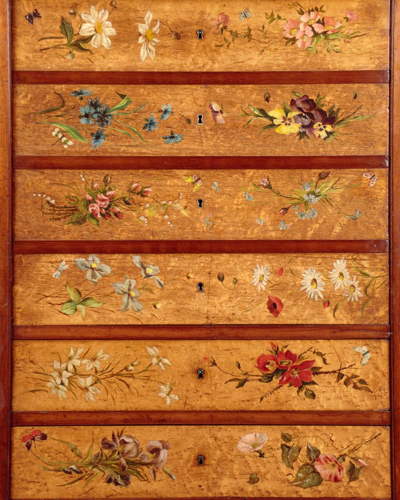 Sectretaire Abattant in Birdseye Maple with Painted Decoration c.1870 ...