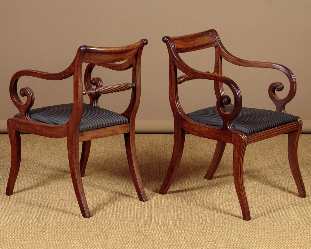 Pair of Regency Scroll Arm Chairs c.1820 - Collinge Antiques