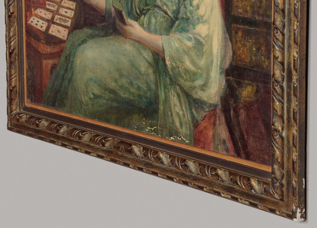 Oil Painting of a Woman Playing Solitaire c.1950 - Collinge Antiques