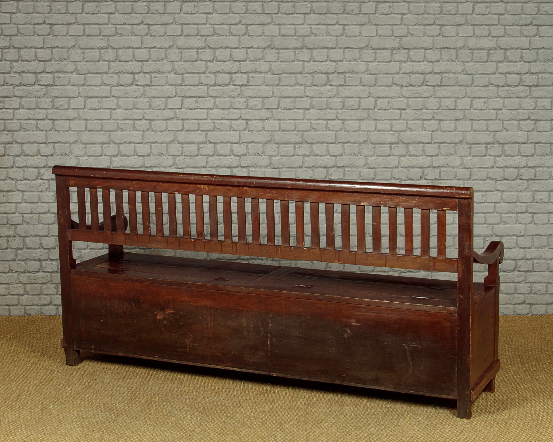 Long Painted Pine Box Settle c.1900 - Collinge Antiques