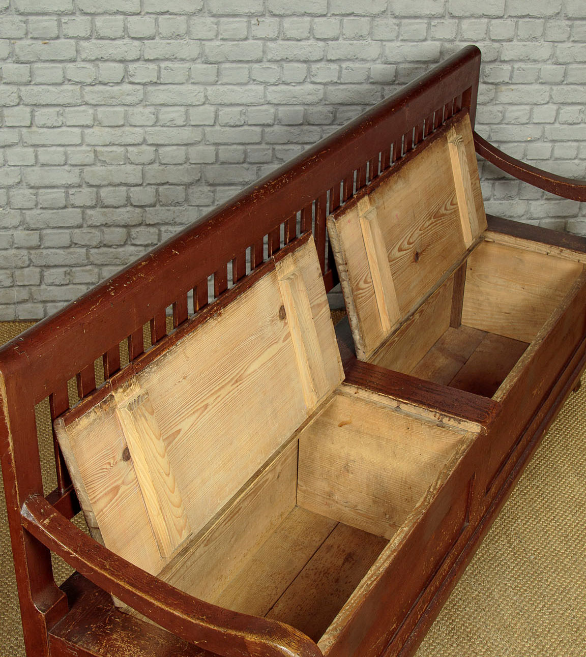 Long Painted Pine Box Settle c.1900 - Collinge Antiques