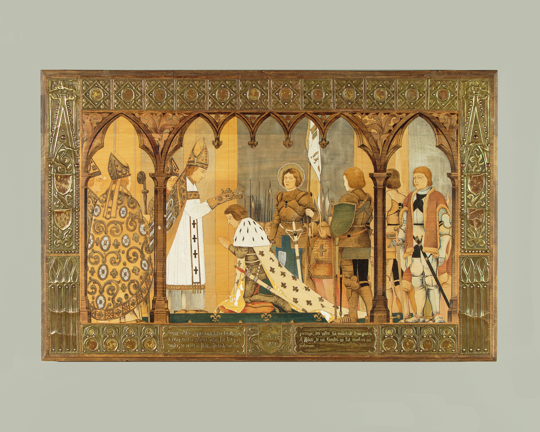 Brass Framed Panel Picture of Joan of Arc c.1930 - Collinge Antiques