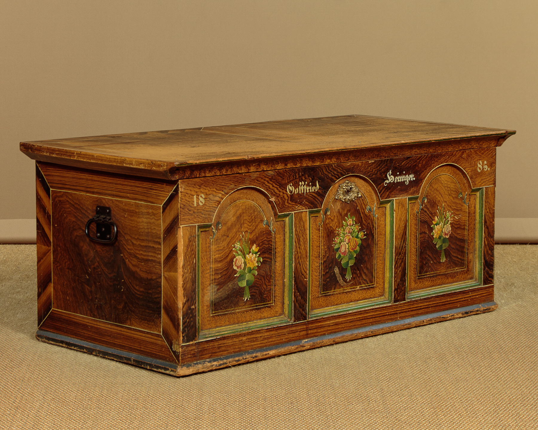 Painted Pine Marriage Chest Dated 1885 - Collinge Antiques