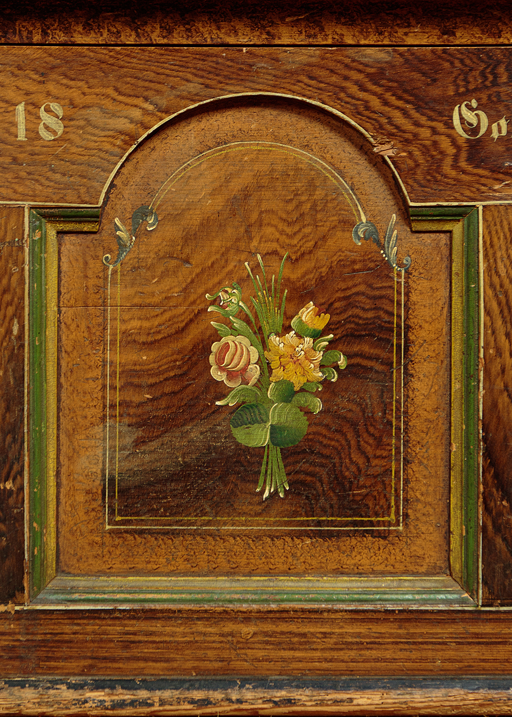 Painted Pine Marriage Chest Dated 1885 - Collinge Antiques