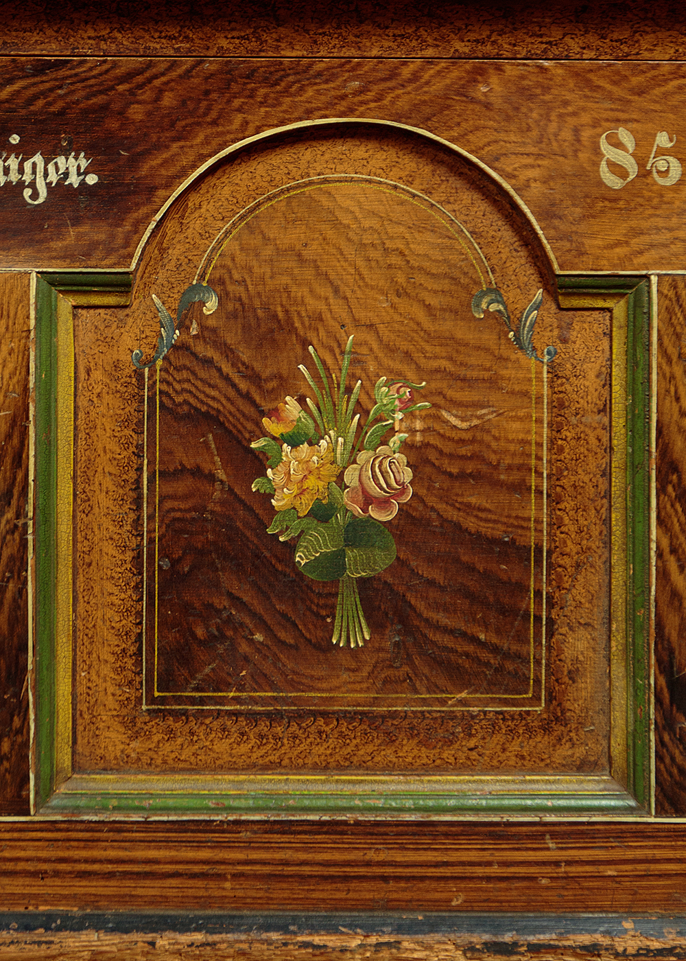 Painted Pine Marriage Chest Dated 1885 - Collinge Antiques